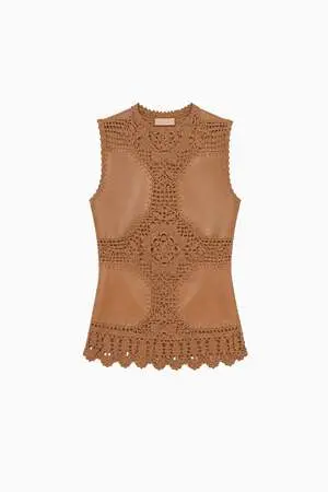 Ulla Johnson Livia Sleeveless Crochet & Leather Top