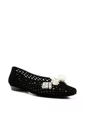 HEAVENLY JELLY Plush Pearl-embellished Cut-out Ballet Flats - Black