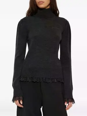 GANNI Turtleneck In Lace Merino Sweater