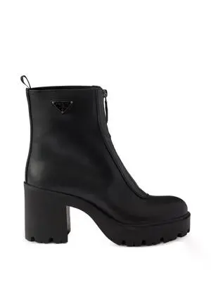 Prada Leather Ankle Boots With Zipper