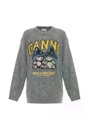 GANNI Logo-intarsia Knitted Sweater