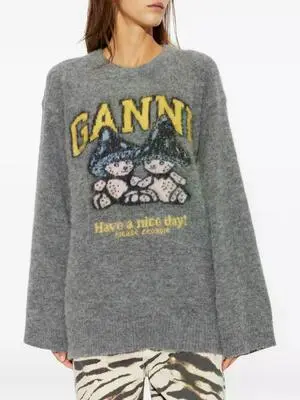 GANNI Logo-intarsia Knitted Sweater