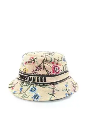 Dior 2010s D-bobby Floral-embroidered Bucket Hat - Neutrals