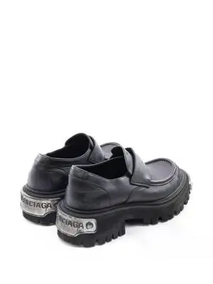 Balenciaga Leather Tractor Loafers With Logo Plate