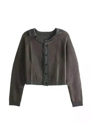 Y’s Layered-detail Raglan-sleeve Cardigan - Brown