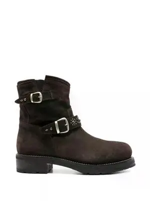 SECOND / LAYER Buckled Studded Boots - Brown