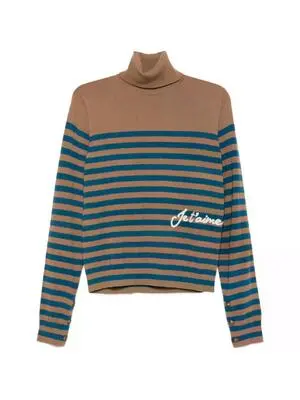 Liu Jo Striped Roll-neck Sweater With Embroidered Motif - Brown