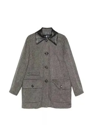 LUISA CERANO Check-pattern Leather-collar Coat