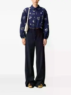 Claudie Pierlot Floral-embroidered Sequinned Cropped Shirt