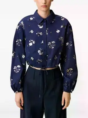 Claudie Pierlot Floral-embroidered Sequinned Cropped Shirt