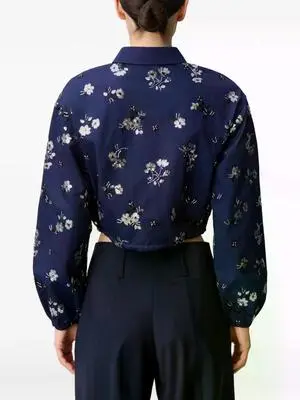 Claudie Pierlot Floral-embroidered Sequinned Cropped Shirt