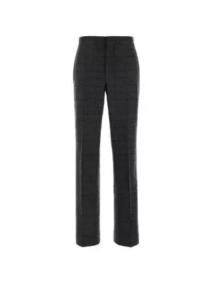 Moschino Embroidered Checked Wool Trousers - Grey