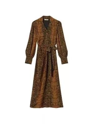 TWINSET Long Sleeve Snake Print Maxi Dress