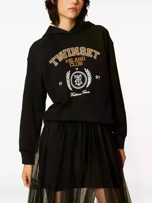 TWINSET Hoodie With Logo Print And Drawstring Hem