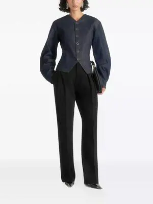 Manière De Voir Denim Hourglass Jacket With V-neck And Bishop Sleeves