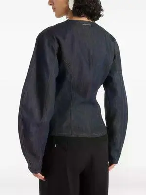 Manière De Voir Denim Hourglass Jacket With V-neck And Bishop Sleeves