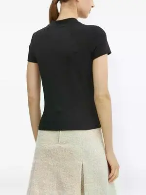 Guess Rhinestone Embellished Logo Pattern Mock Neck T-shirt