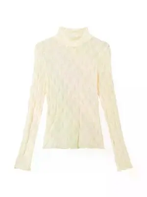 TWINSET Stretch Lace Turtleneck Top - Neutrals