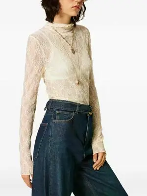 TWINSET Stretch Lace Turtleneck Top