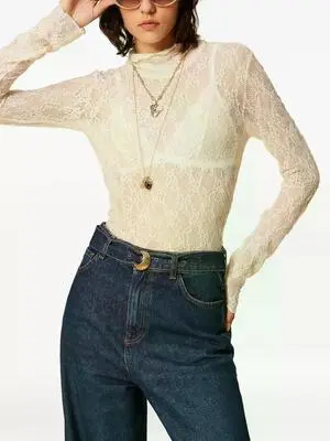 TWINSET Stretch Lace Turtleneck Top
