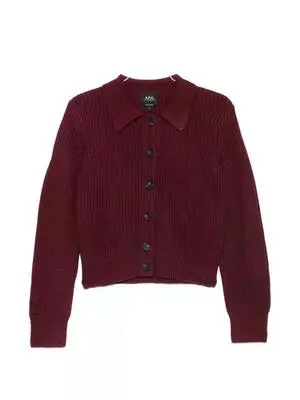 A.p.c. Ribbed Knit Cardigan With Classic Collar