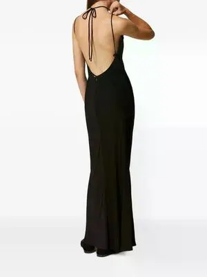 TWINSET Long Satin Dress With Floral Embroidery And Deep Back Neckline