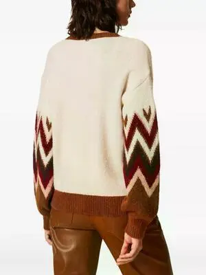 TWINSET Jacquard Cardigan With Sequins And Fringe Trim