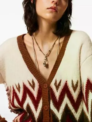 TWINSET Jacquard Cardigan With Sequins And Fringe Trim