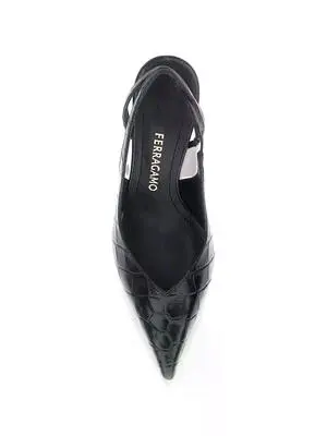 FERRAGAMO Croc-effect Slingback Pumps