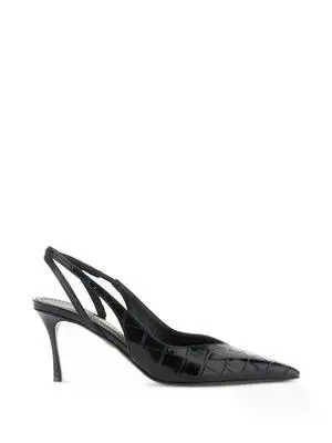 FERRAGAMO Croc-effect Slingback Pumps - Black