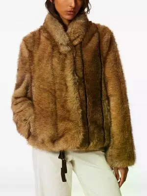 TWINSET Faux Fur Jacket With Stand Collar
