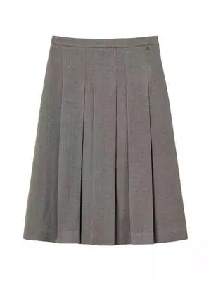 TWINSET Flannel Midi Skirt With Box Pleats And Logo Plaque