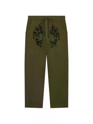 BAZISZT Celeste Floral-embroidered Straight-leg Trousers - Green