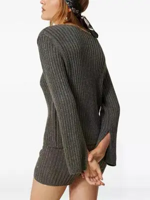 TWINSET Ribbed Knit Sweater With Rhinestone Embellishments