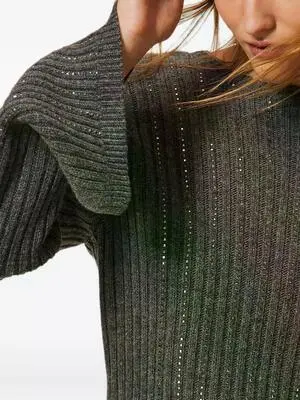TWINSET Ribbed Knit Sweater With Rhinestone Embellishments