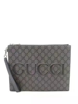 Gucci Gg Supreme Canvas Clutch Bag With Detachable Wrist Strap - Grey