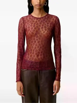 Claudie Pierlot Floral Lace Long Sleeve Top - Red