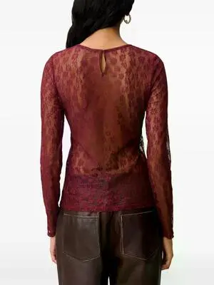 Claudie Pierlot Floral Lace Long Sleeve Top - Red