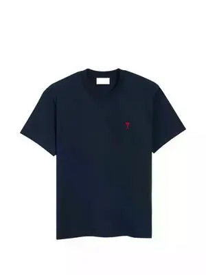 AMI Paris Cotton T-shirt With De Coeur Embroidery - Blue