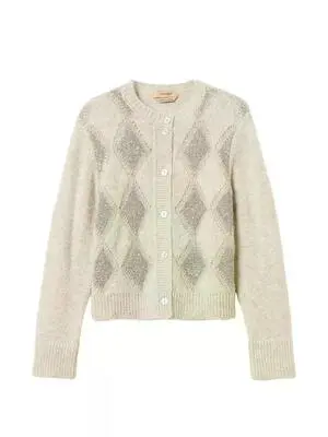 TWINSET Jacquard Diamond Sequined Cardigan - Neutrals