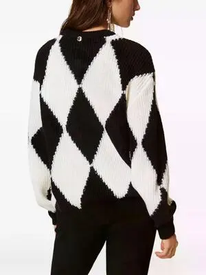 TWINSET Diamond Pattern Wool Blend Jumper With Embroidery