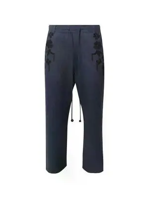 BAZISZT Sesame Floral-embroidered Straight-leg Trousers - Blue