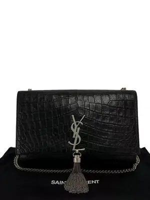 Saint Laurent Medium Croc Embossed Leather Monogram Kate Tassel Crossbody Bag