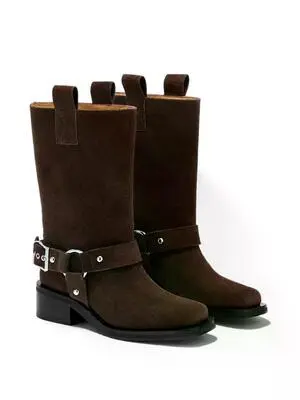 GANNI Mid-shaft Biker Boot In Suede