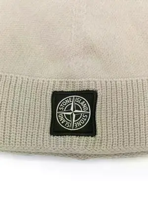 Stone Island Logo-patch Ribbed-trim Beanie Hat