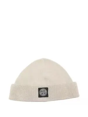 Stone Island Logo Patch Beanie Hat - Neutrals