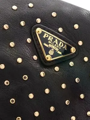 Prada Studded Leather Gloves With Enamelled Triangle Logo Plate