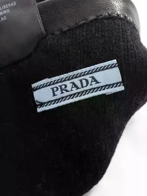 Prada Studded Leather Gloves With Enamelled Triangle Logo Plate