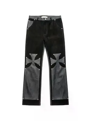 SEKRIT Chopper Cross-patch Leather Trousers
