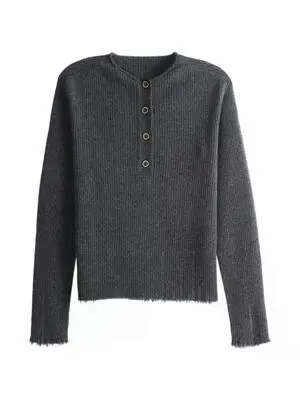 UMA WANG Ribbed Knit Distressed Henley